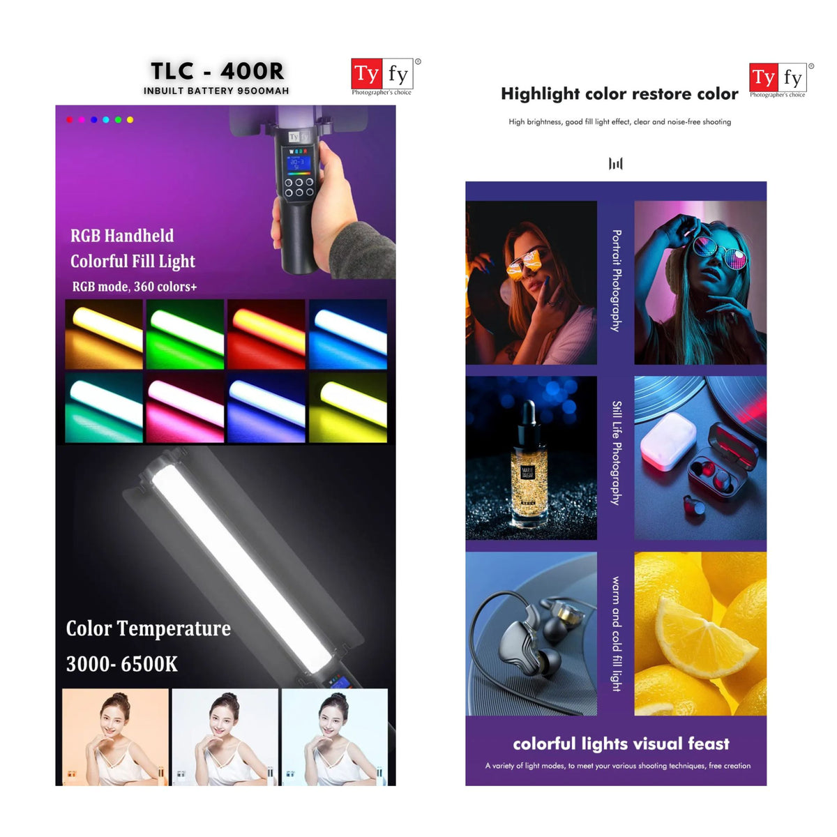TYFY LED RGB STICK LIGHT TLC-400R WITH 9500mAh INBUILT BATTERY – Cowboy ...